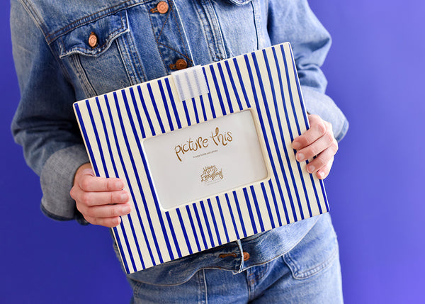 Indigo Skinny Stripe Mini Rectangle Frame - Coton Colors Company