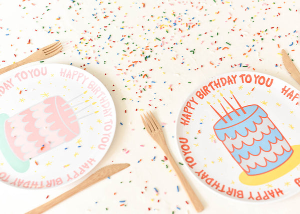 Blue Happy Birthday Cake Melamine Dinner Plate - Coton Colors Company