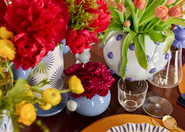 Iris Blue Medium Round Vase with Knob Handles - Coton Colors Company