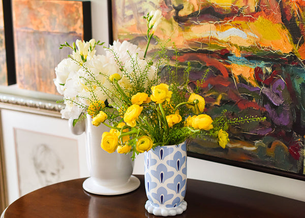 Iris Blue Medium Cylinder Vase with Knobbed Foot - Coton Colors Company